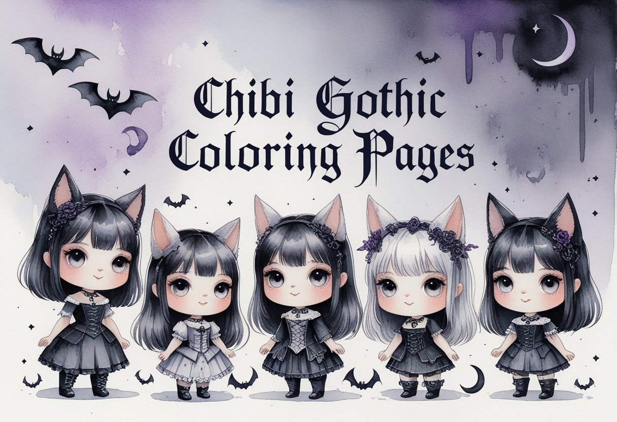 10 Chibi Gothic Coloring Pages – Romantic & Dark Fantasy Pdf