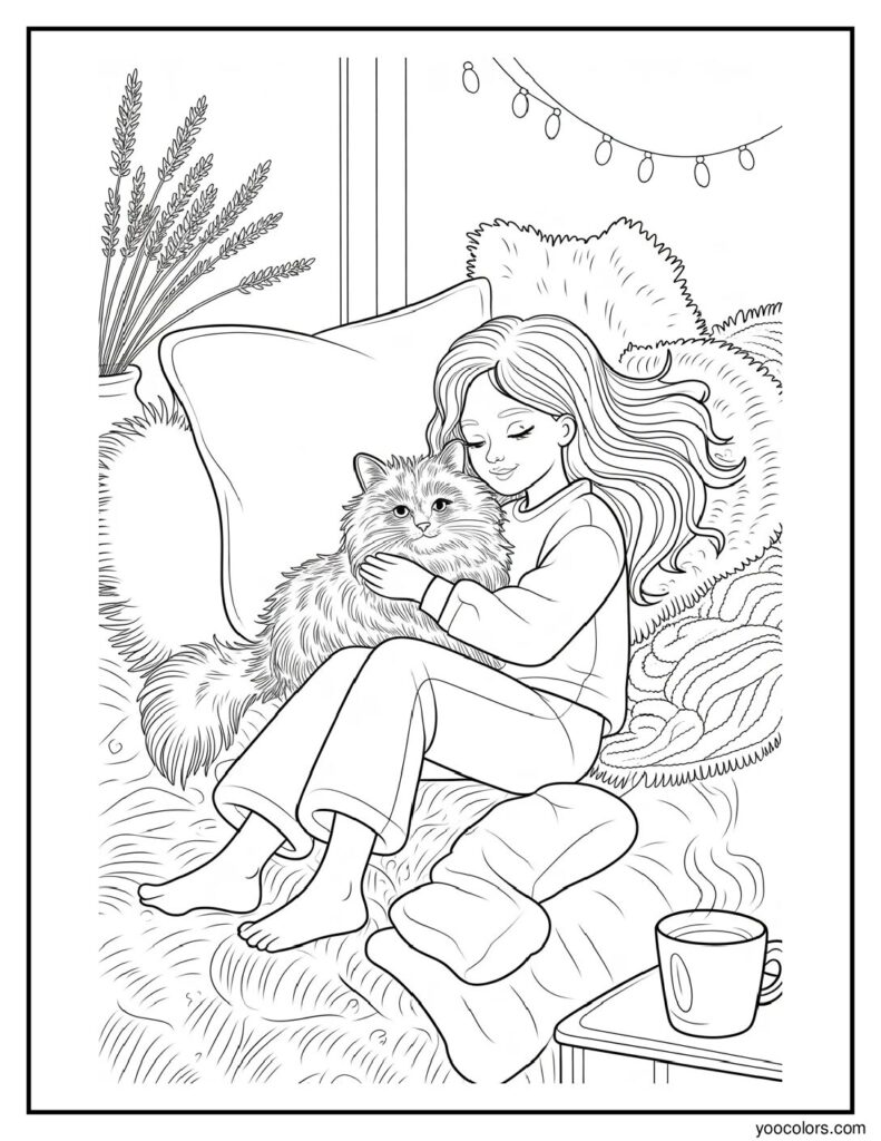 16 Cozy Girl Coloring Pages – Aesthetic, Relaxing & Free