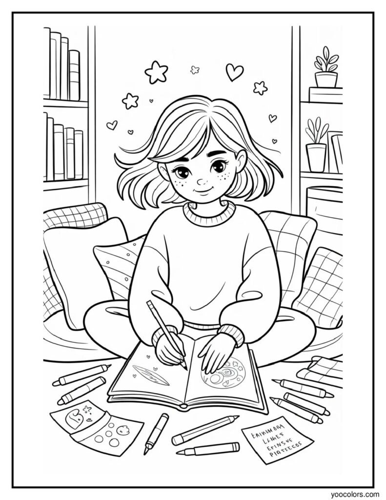 16 Cozy Girl Coloring Pages – Aesthetic, Relaxing & Free